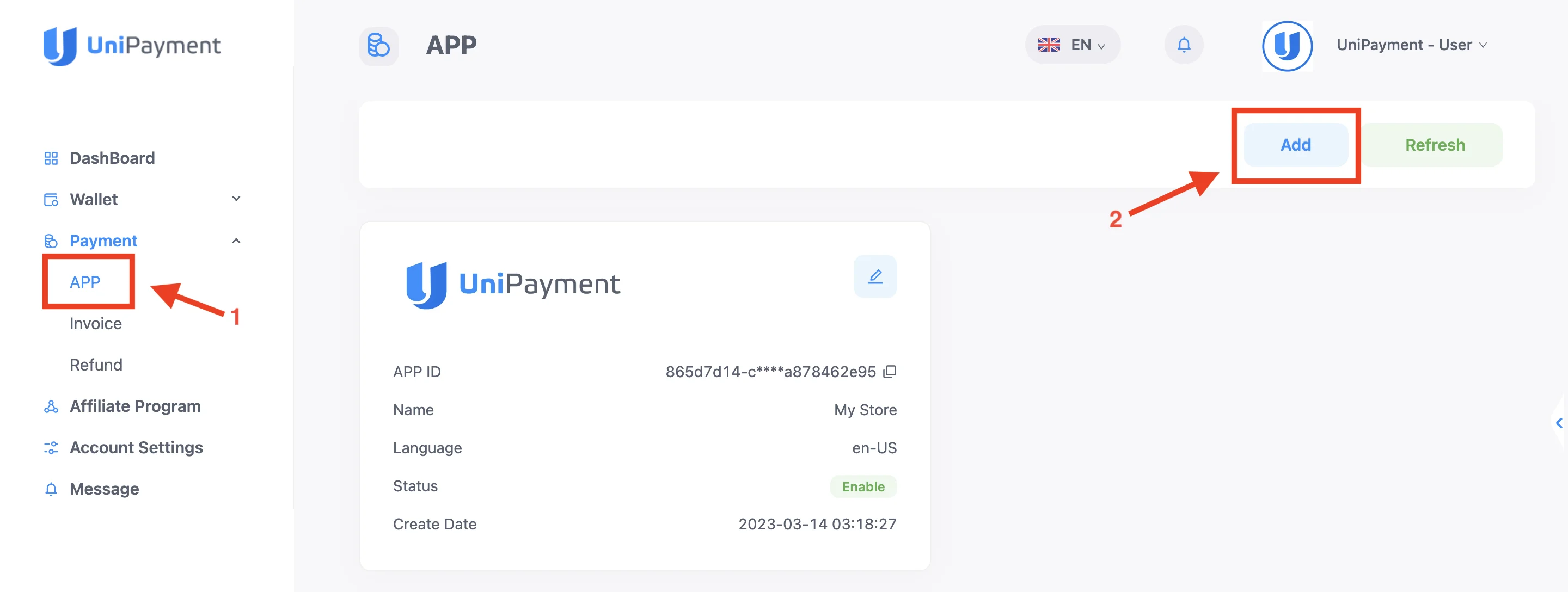Create and Set Up APP | UniPayment