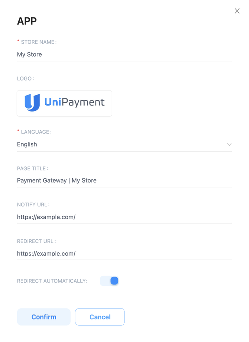 Create and Set Up APP | UniPayment