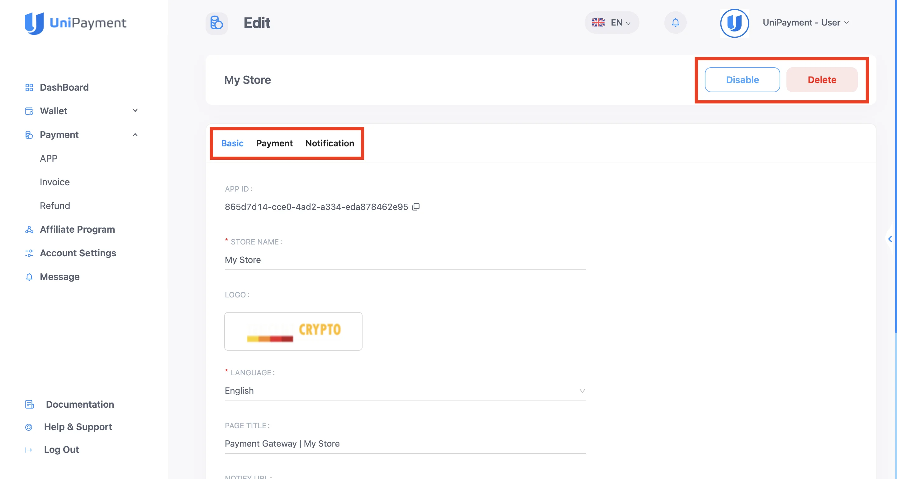 Create and Set Up APP | UniPayment