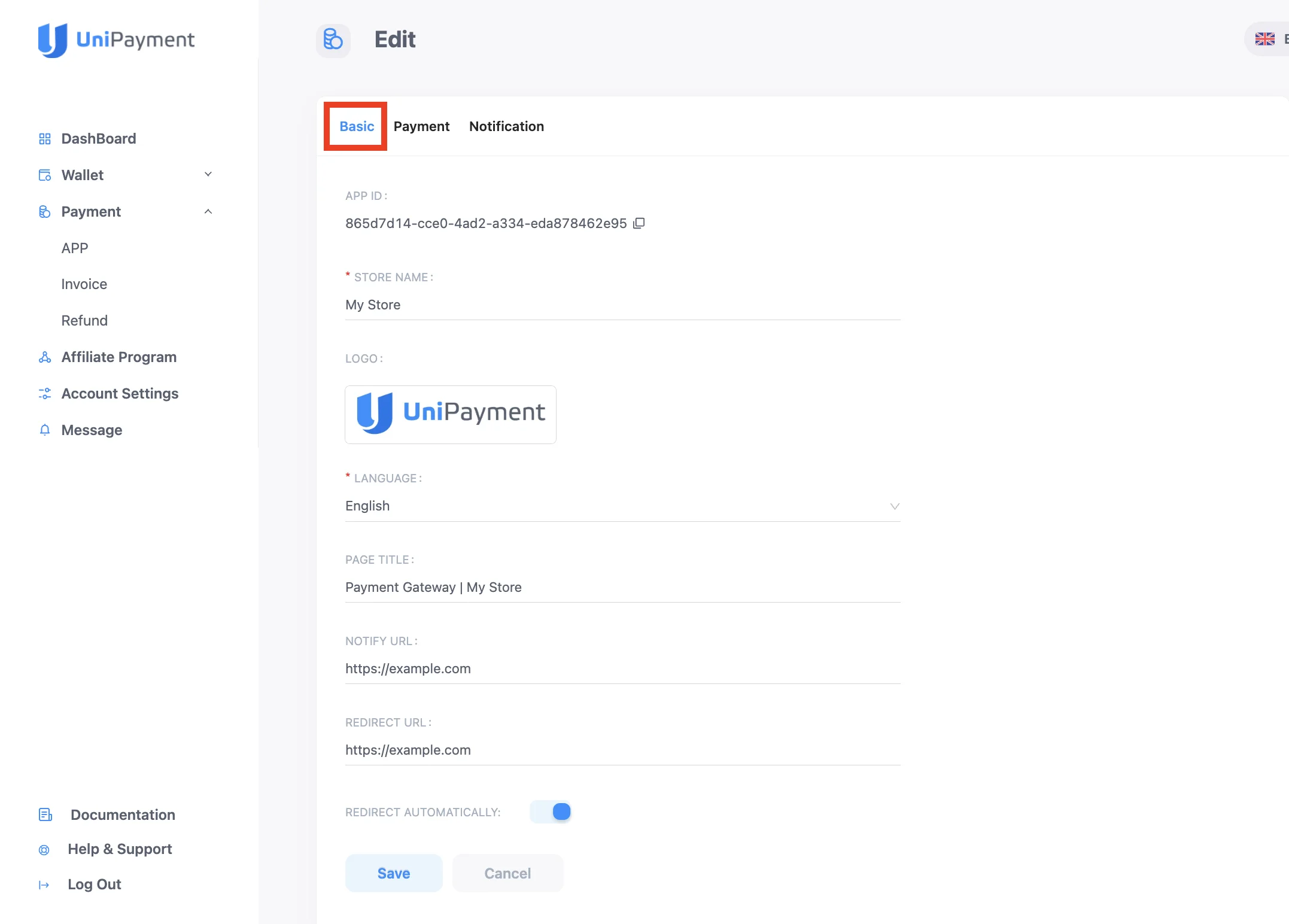 Create and Set Up APP | UniPayment