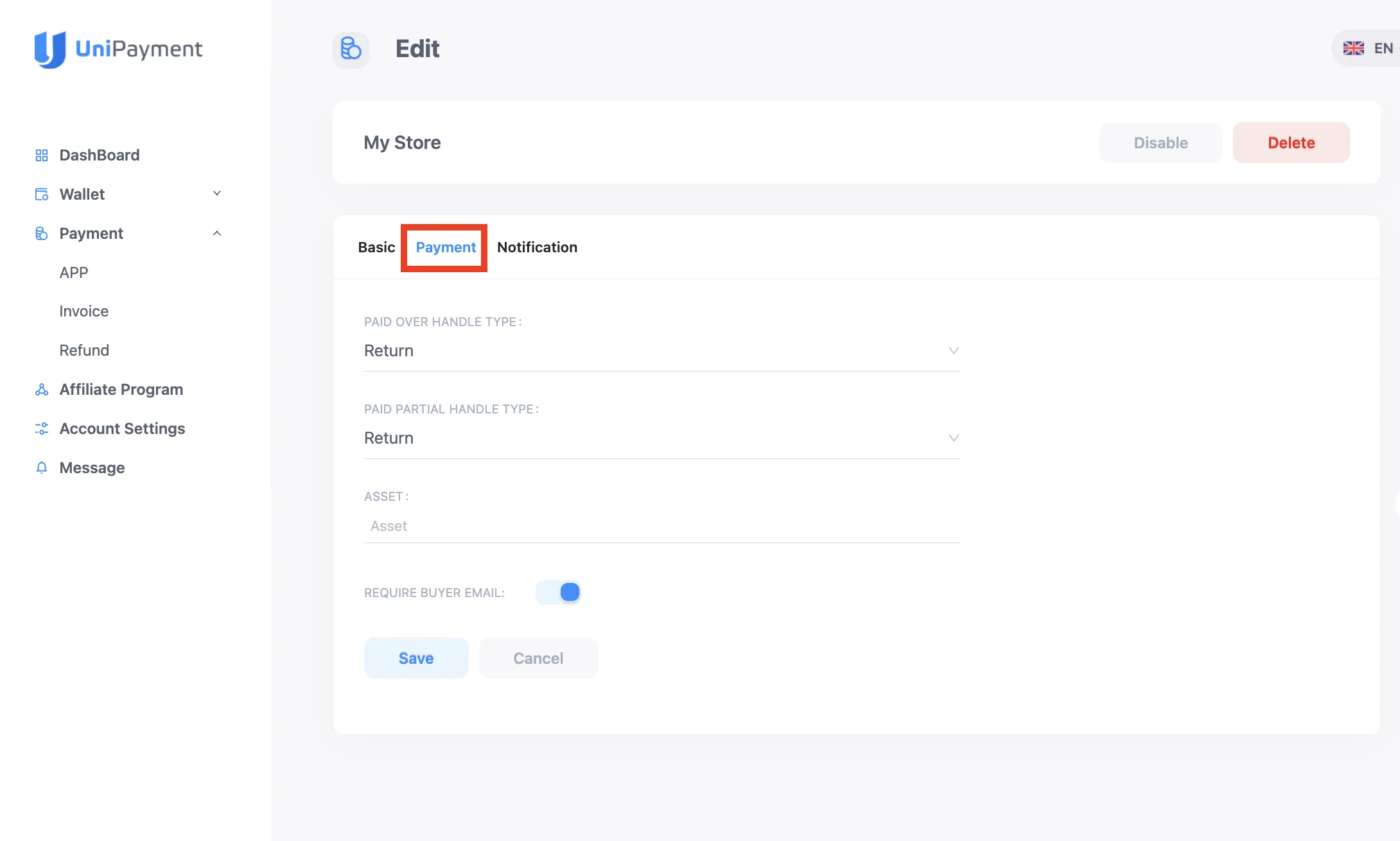 Create and Set Up APP | UniPayment