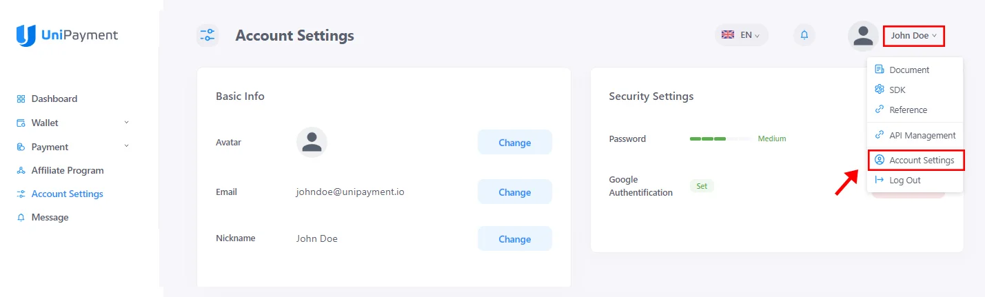 Change Your Avatar and Nickname | UniPayment Change Your Avatar and Nickname | UniPayment